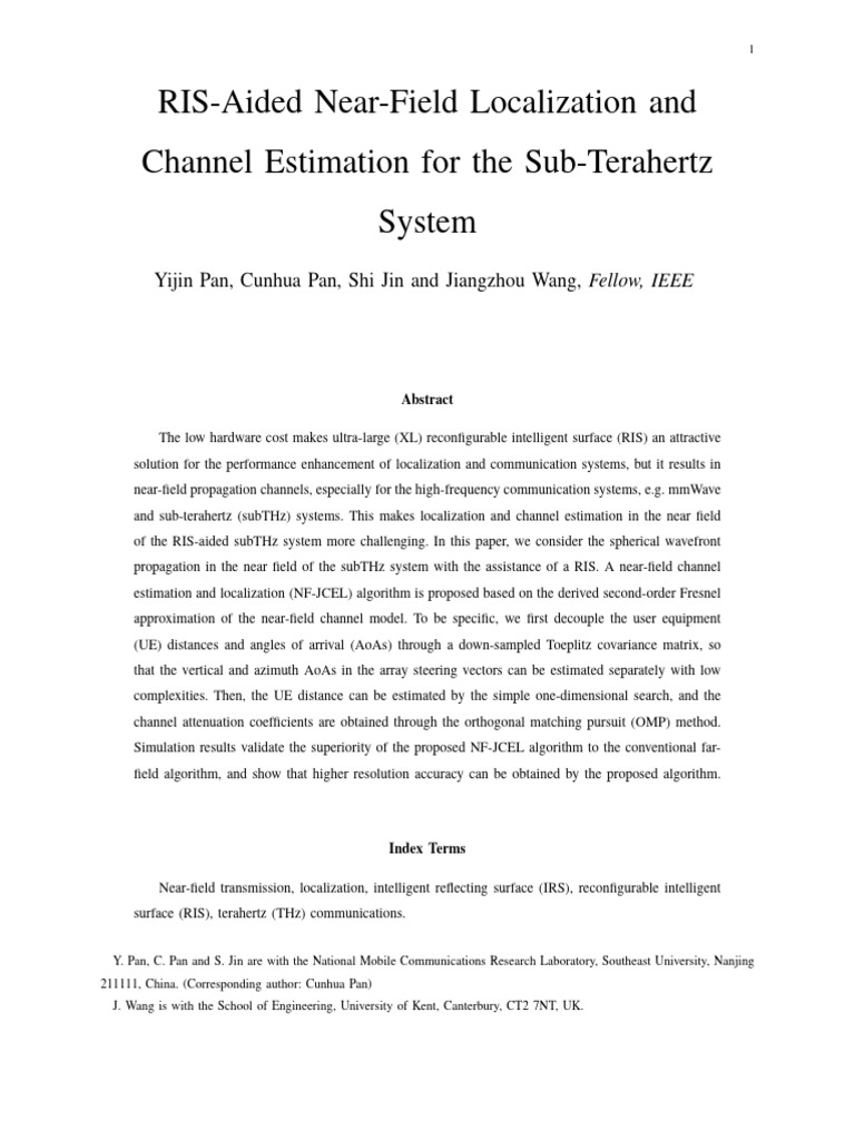 RIS-Aided Near-Field Localization and Channel Estimation For The Sub-Terahertz System | PDF ...