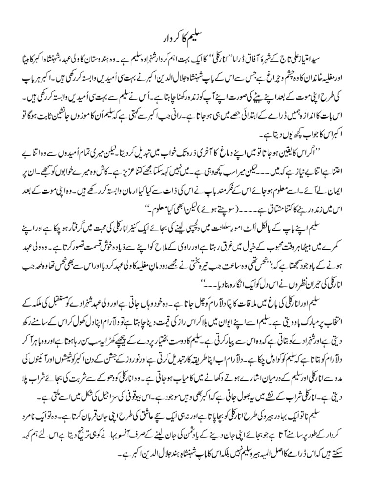 Saleem's Character | PDF