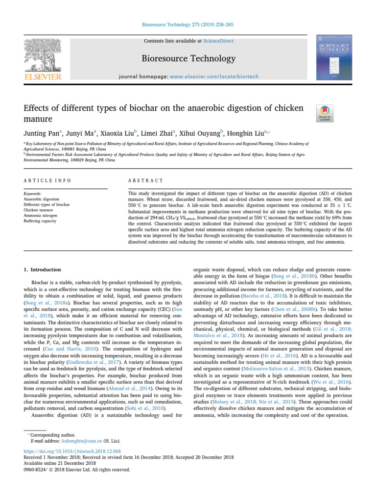Biochar's Impact on Chicken Manure Digestion | PDF | Pyrolysis ...