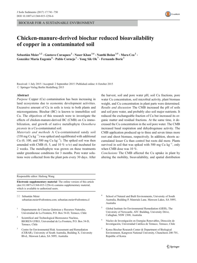 Chicken-Manure-Derived Biochar Reduced Bioavailability of Copper in A ...