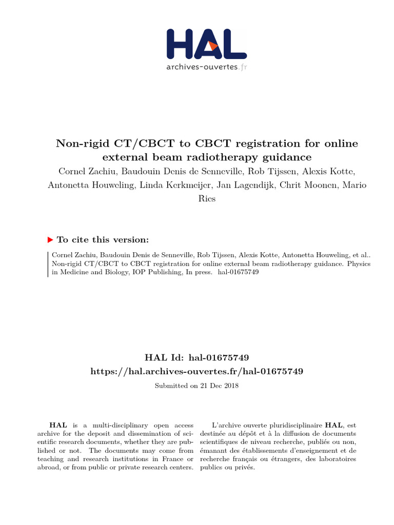 Non-Rigid CTCBCT To CBCT Registration For Online External Beam ...