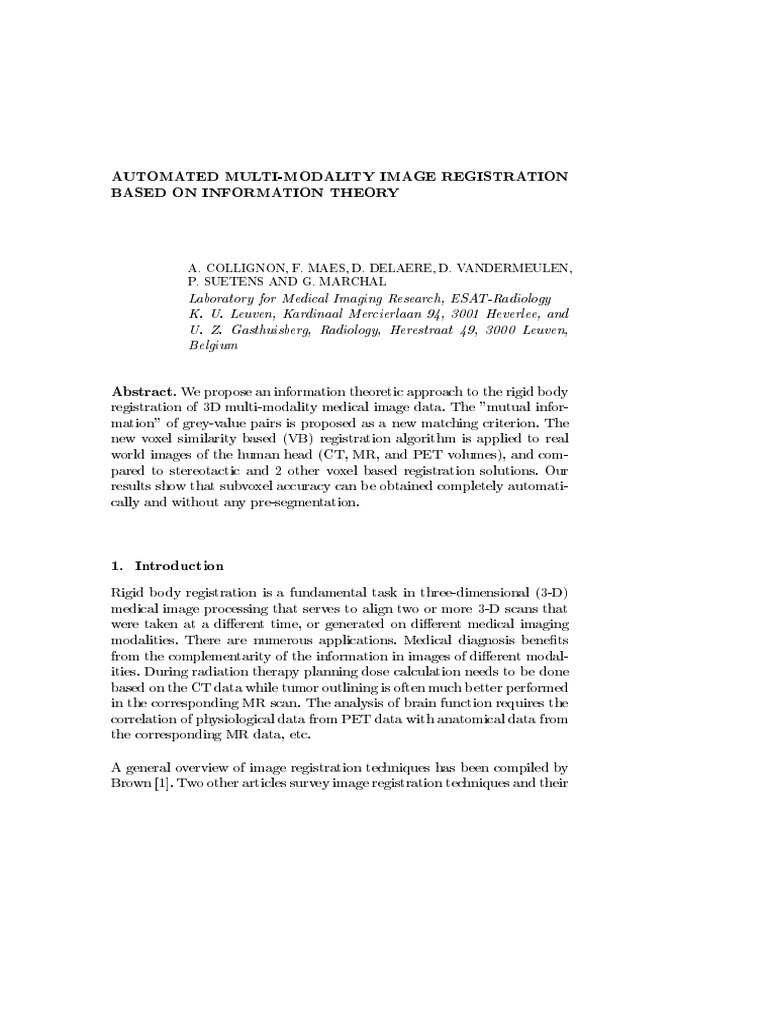 Automated Multi-Modality Image Registration Based On Information Theory | PDF | Image ...