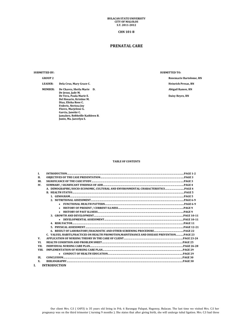 Prenatal Care Case Presentation | PDF | Pregnancy | Thorax