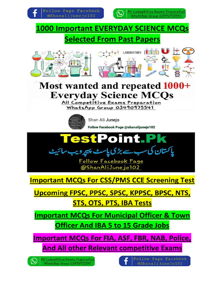 Everydays Science 1000 Most Repeated MCQs by TestPoint - PK | PDF