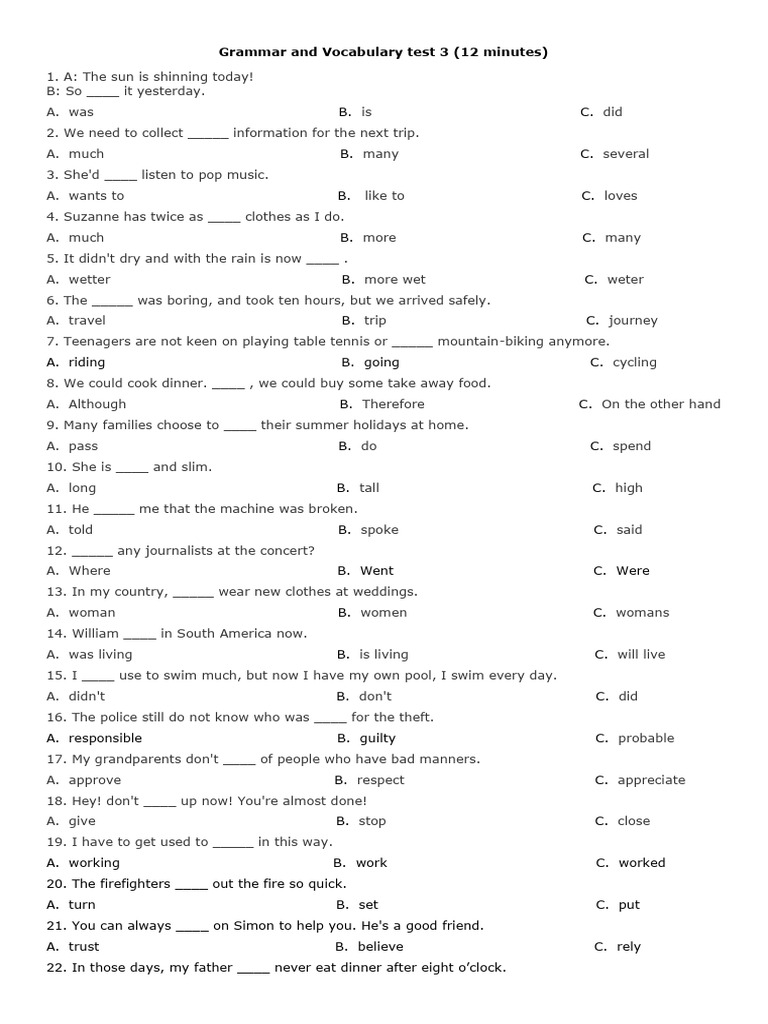 Grammar and Vocabulary Test 3 | PDF