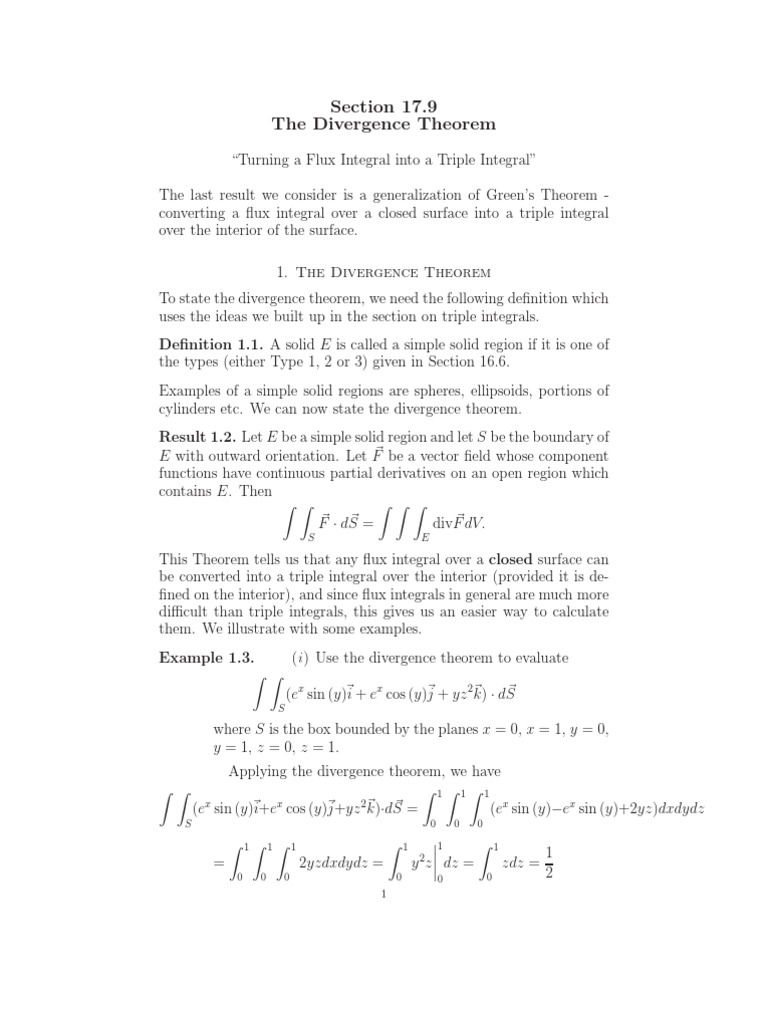 Section 17.9 The Divergence Theorem | PDF | Divergence | Integral