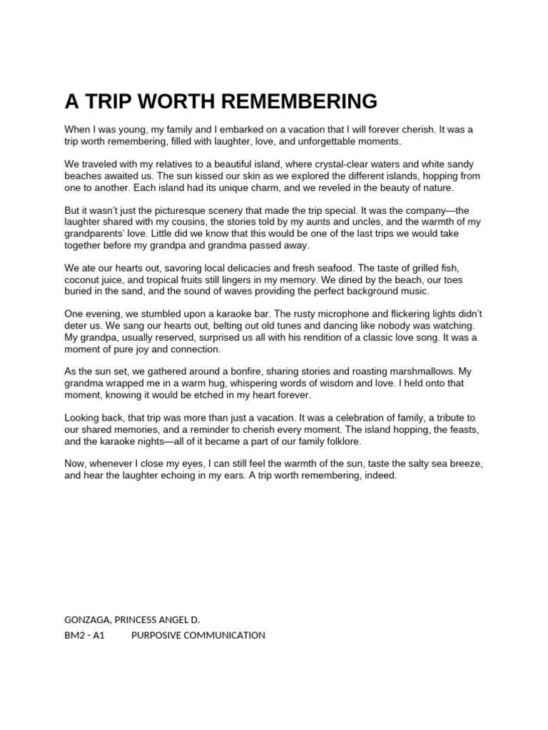 A Trip Worth Remembering | PDF