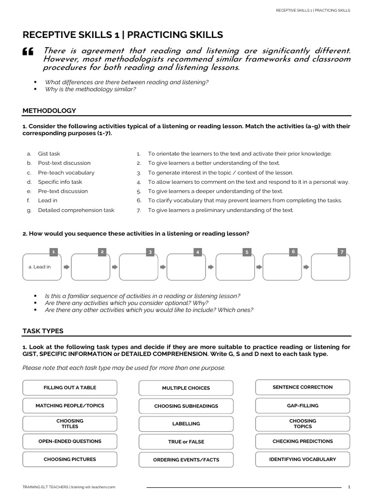 Input Session - Receptive Skills 1 - Practicing Skills - Trainee ...