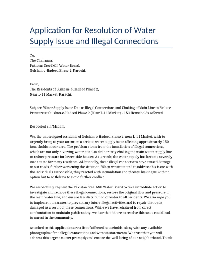 Application Water Supply Issue | PDF | Water