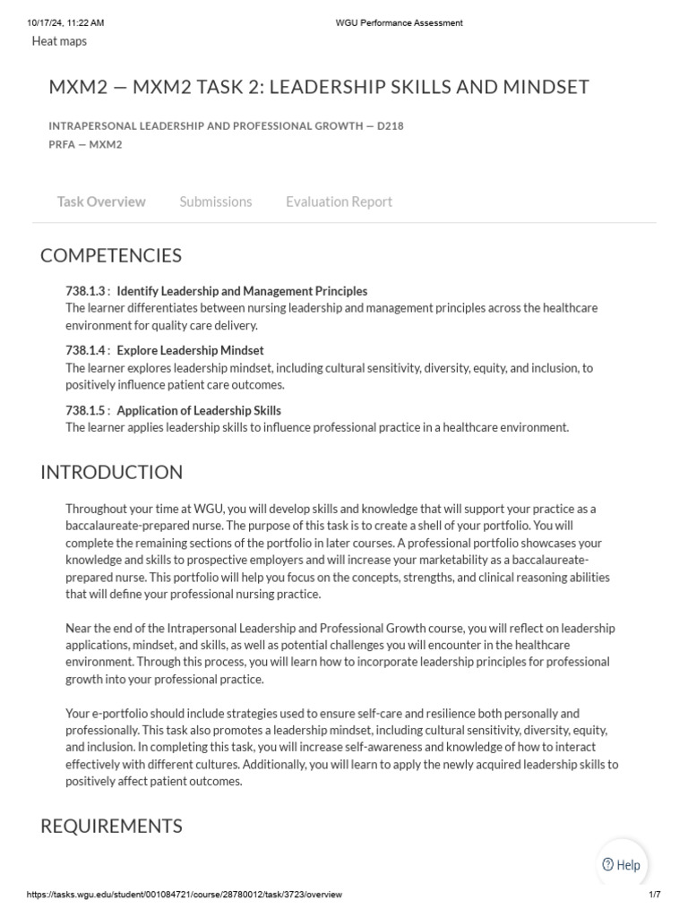 WGU MXM2 Task 2 - Leadership Skills and Mindset Performance Assessment ...