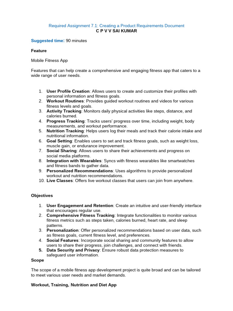 Mobile Fitness App Requirements Document | PDF | Physical Fitness | Wearable Technology