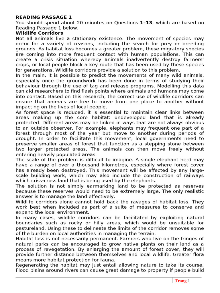 Reading Passage 1 | PDF | Habitat | Wildlife