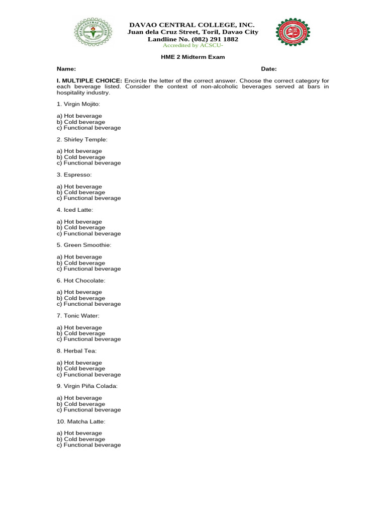 bar and beverage exam | PDF | Bartender | Drink