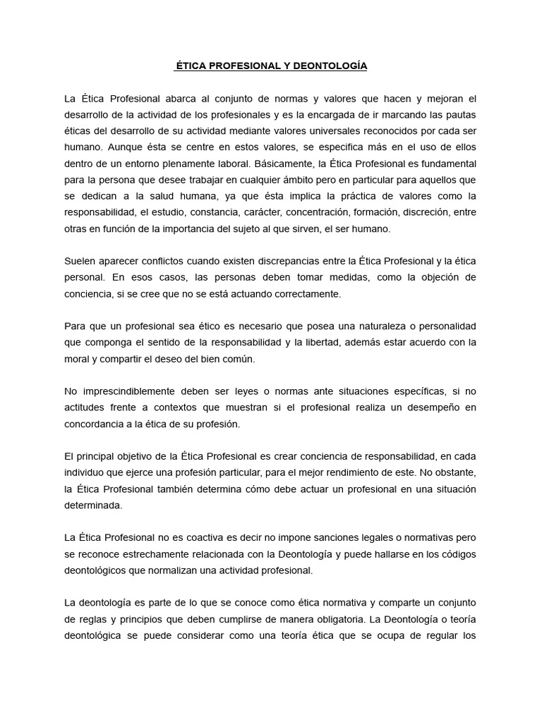 Ética Profesional y Deontología | PDF | Ética profesional | Moralidad