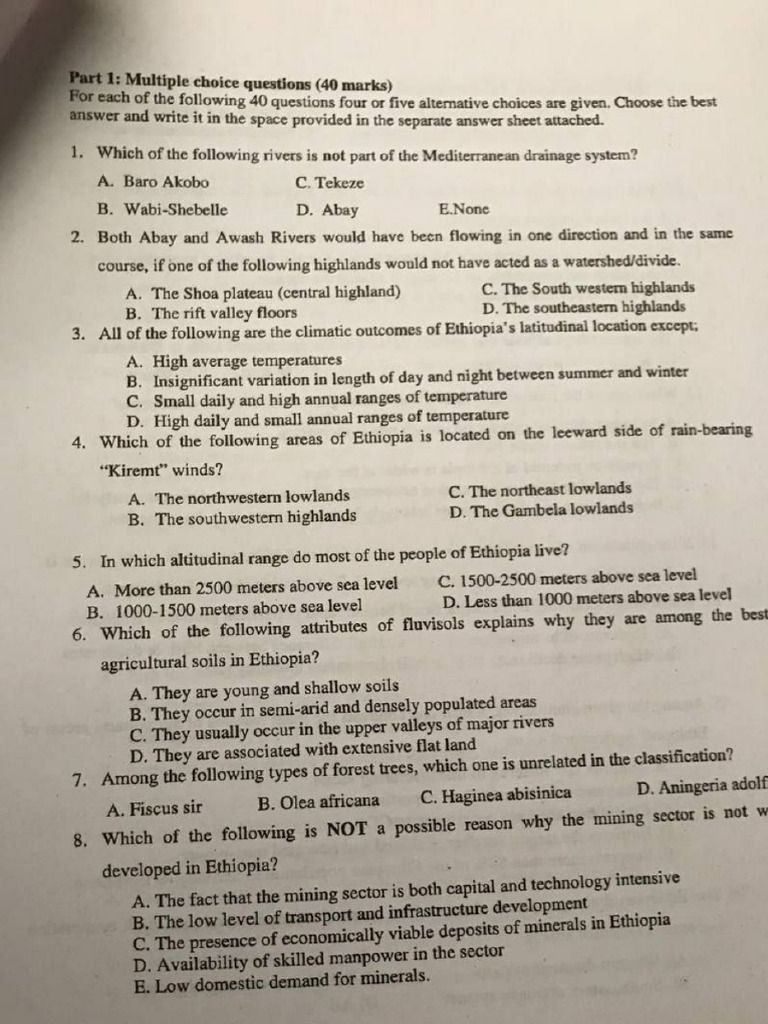 Geography Final Exam AAU 1st Sem 2013 EC | PDF