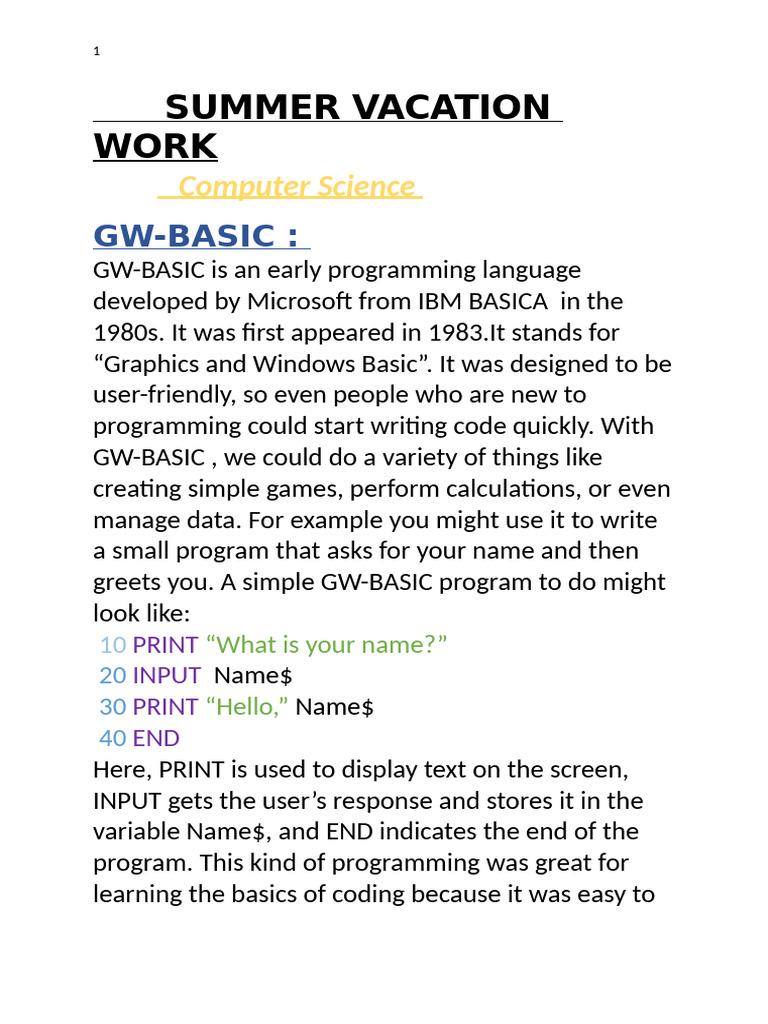 Introduction to GW-BASIC Programming | PDF