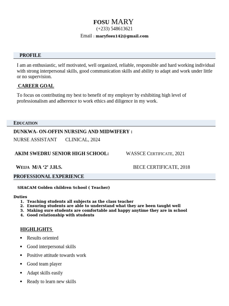 Mary Fosu Cv | PDF
