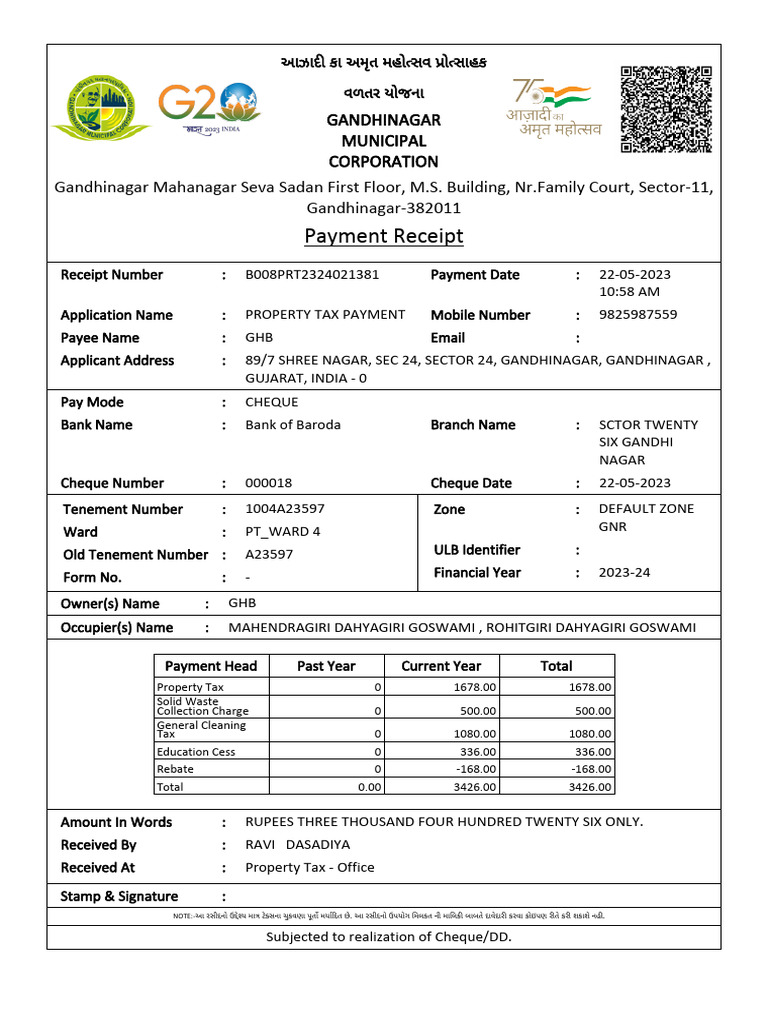 Payment Receipt B008PRT2324021381 | PDF | Payments | Cheque