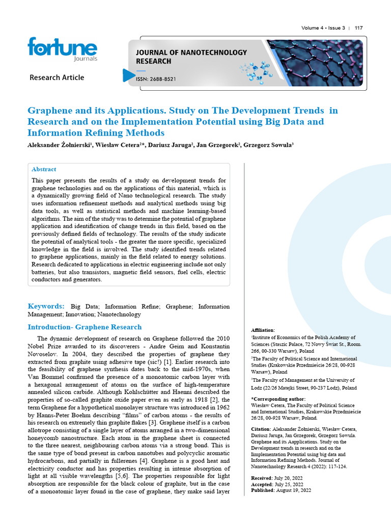 Graphene Applications and Trends Analysis | PDF | Carbon | Graphene