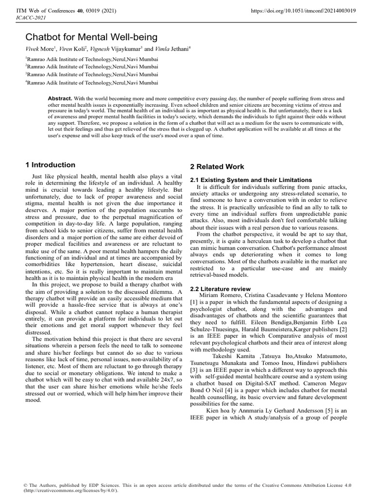 Chatbot For Mental Well-Being | PDF | Support Vector Machine | Cognitive Science