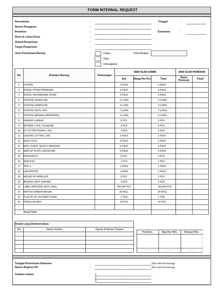 Formulir Permintaan Internal Barang | PDF