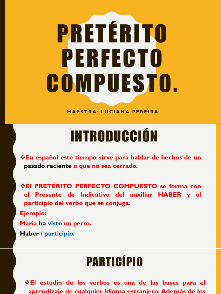 Pretérito Perfecto Compuesto | PDF | Verbo | Mecánica del lenguaje