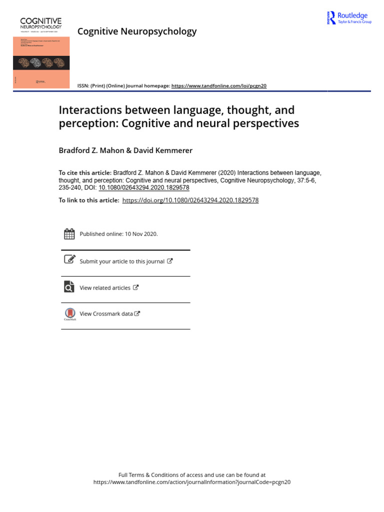 Interactions Between Language Thought An | PDF | Perception | Linguistics
