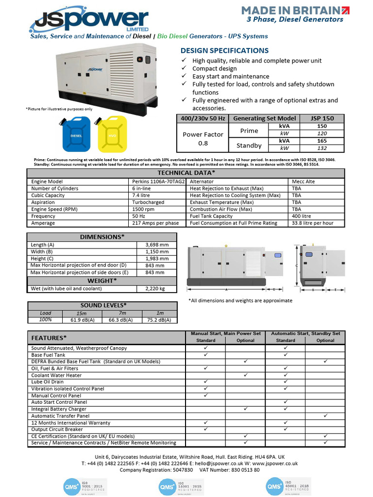 150kVA Pekins Generator - 5S | PDF | Diesel Engine | Engines