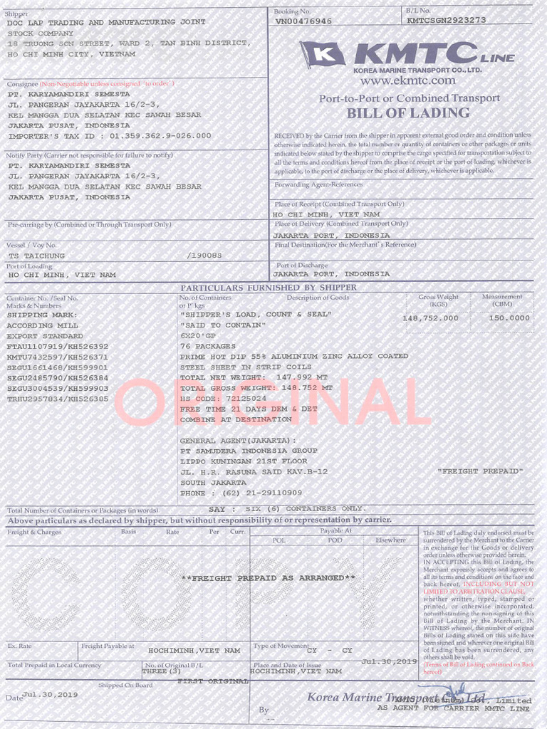 Dokumen PIB | PDF | Insurance | Bill Of Lading