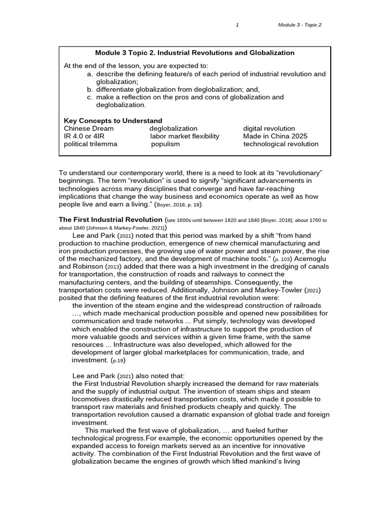 Module 3 - Topic 2. Industrial Revolutions and Globalization | PDF | Globalization | Economic ...