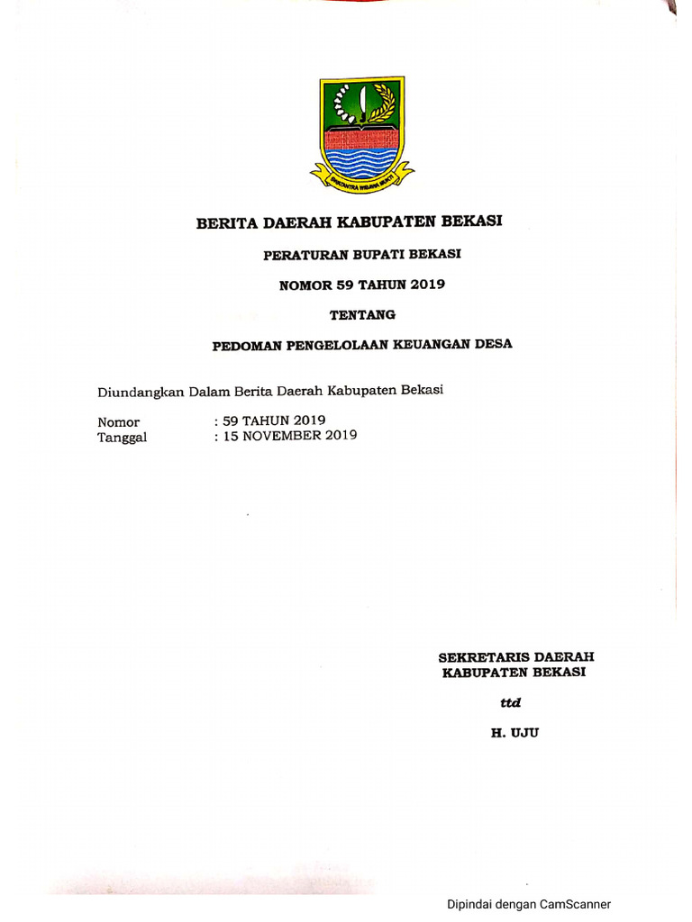 Perbup PEDOMAN PENGELOLAAN KEUANGAN DESA NOMOR 59 | PDF