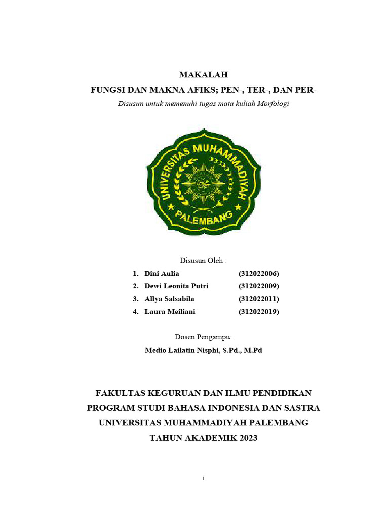 Makalah Fungsi Dan Makna Afiks; PeN-, Ter-, Dan Per | PDF