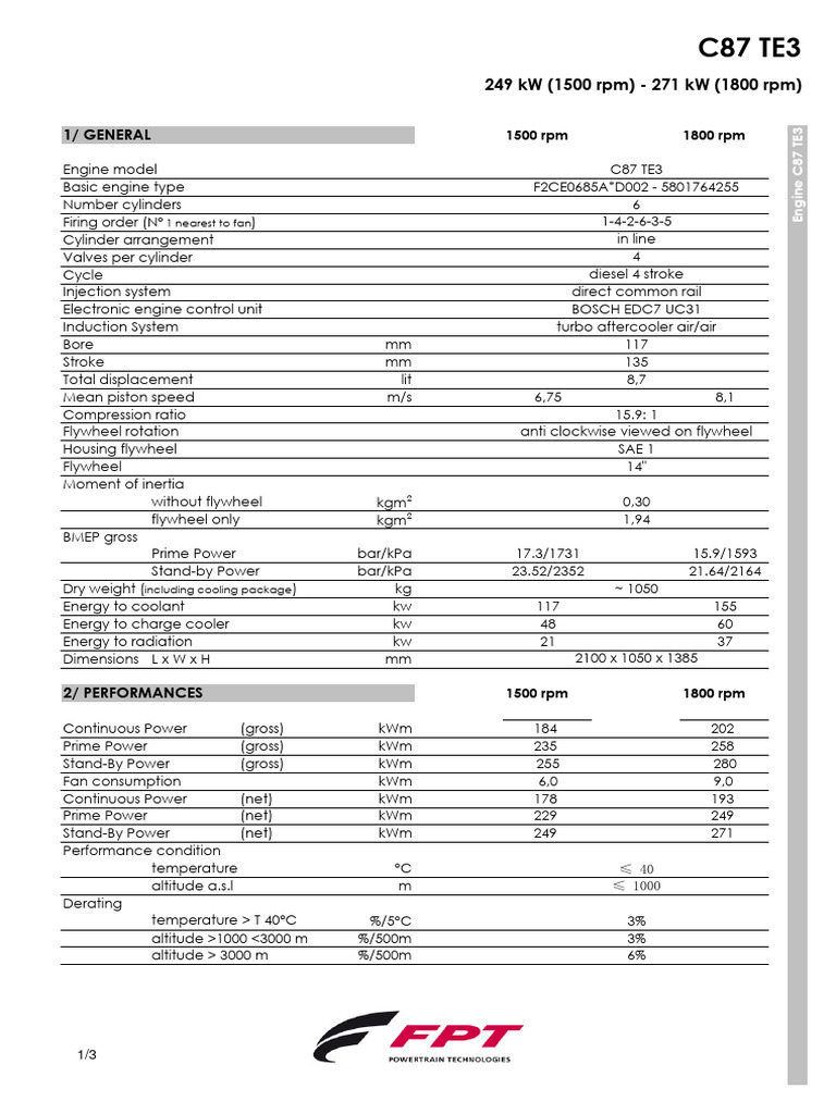C87 TE3 Datasheet | PDF | Engines | Diesel Engine
