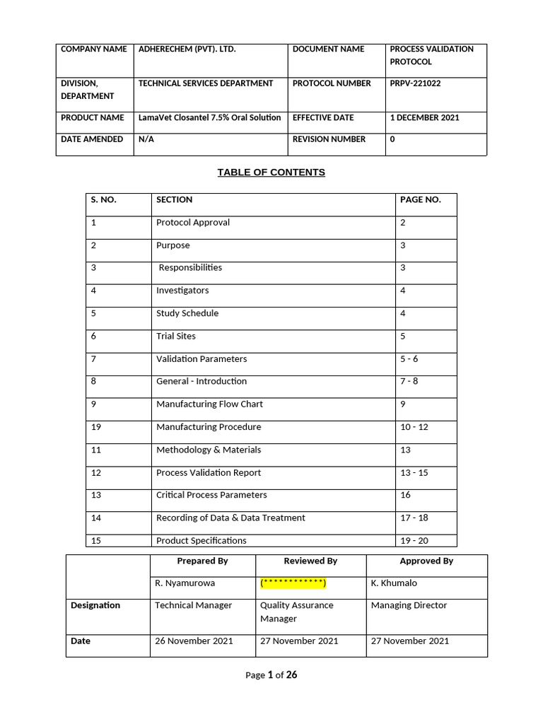 Closantel Oral Solution Validation Protocol | PDF | Specification ...