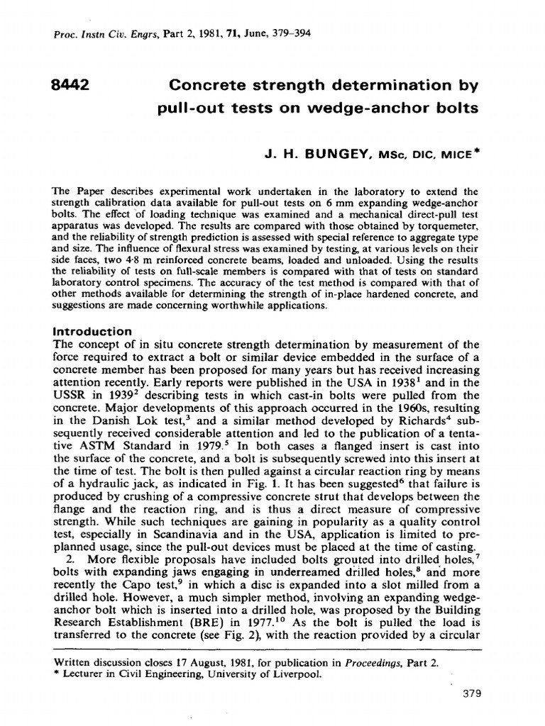 Concrete Strength Determination by Pull-Out Tests On Wedge-Anchor Bolts ...