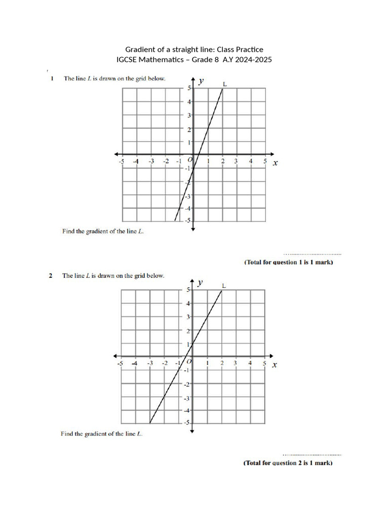 Gradient of a Straight Line Practice | PDF