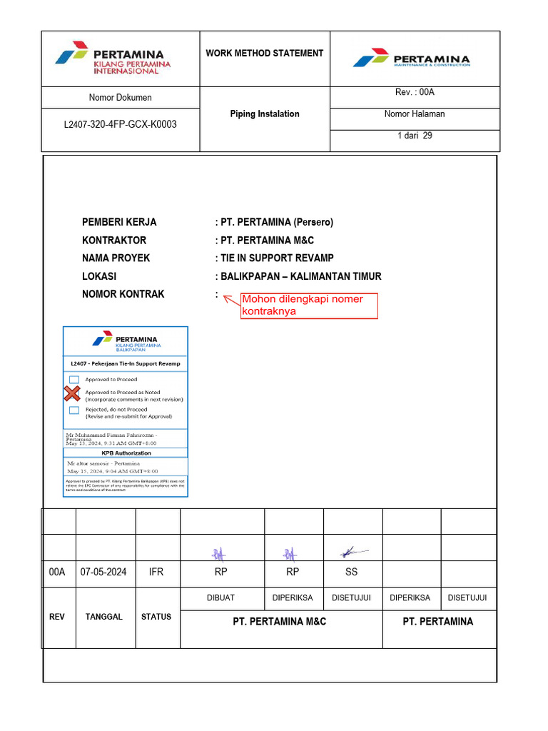 L2407-320-4FP-GCX-K0003 - 00A Work Method Statement Piping Instalation ...