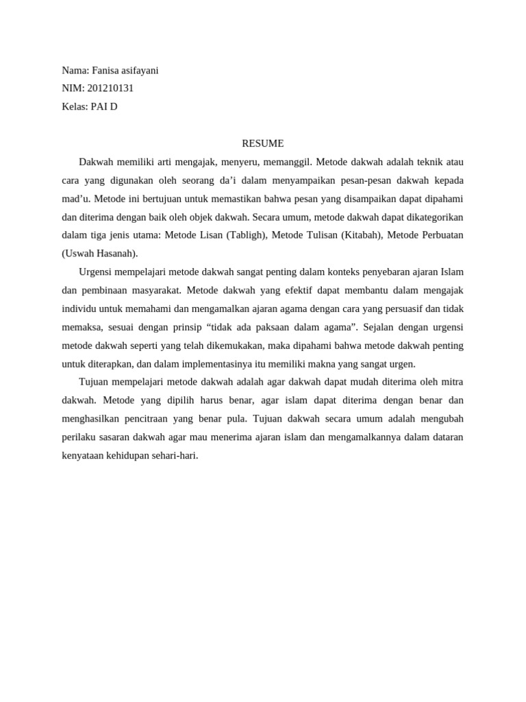 Resume Fanisa Asifayani PAI D 201210131 | PDF | Karier & Perkembangan ...