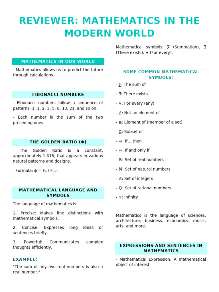 REVIEWER (Mathematics in The Modern World) | PDF | Vertex (Graph Theory ...