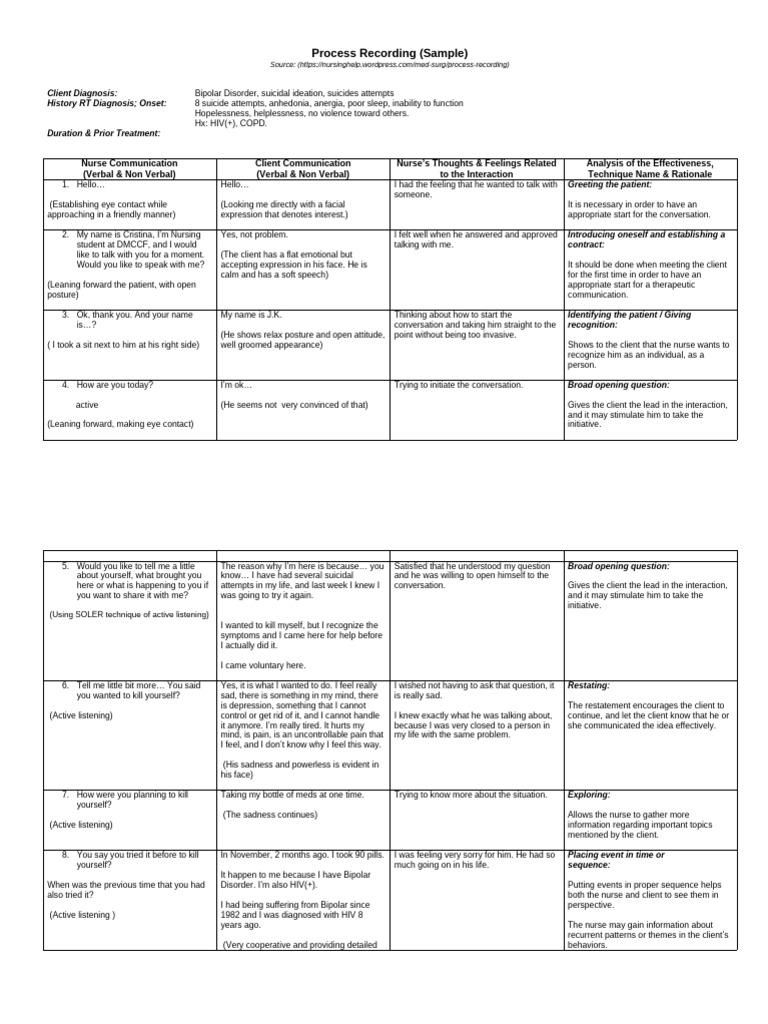 Process-Recording-Sample | PDF | Major Depressive Disorder | Feeling