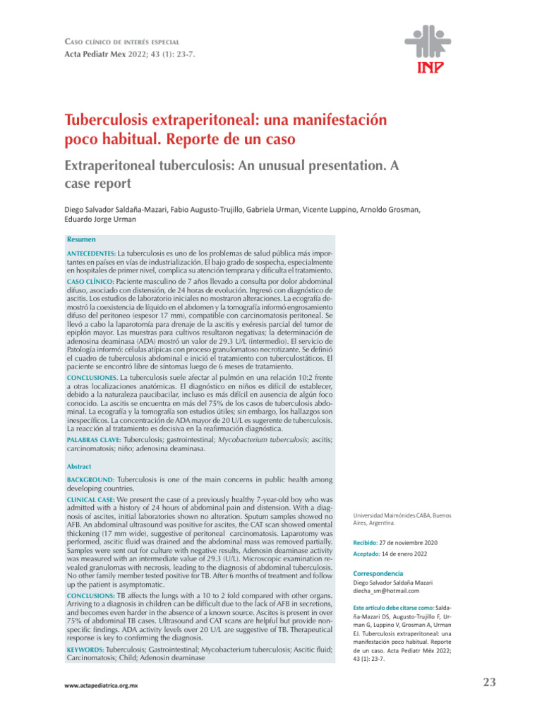 Tuberculosis Extraperitoneal Paper_111301 | PDF