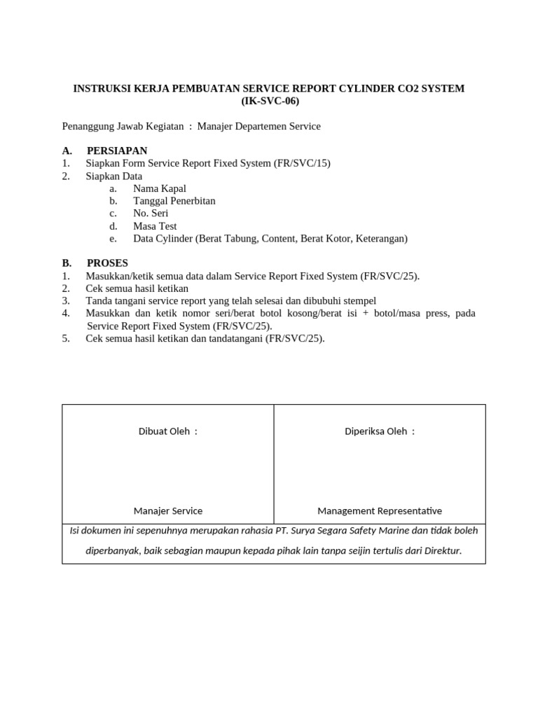 Ik-Svc-06 Pembuatan Service Report Cylinder Co2 System | PDF ...