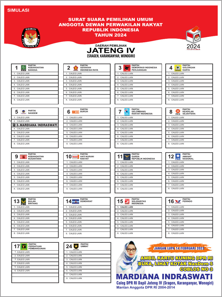 Simulasi Surat Suara DPR 2024 Jateng IV | PDF