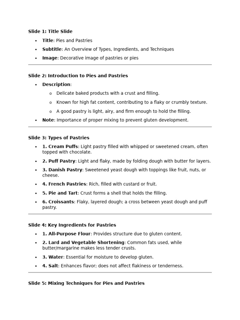 Outline For Pies & Pastries | PDF | Cooking, Food & Wine