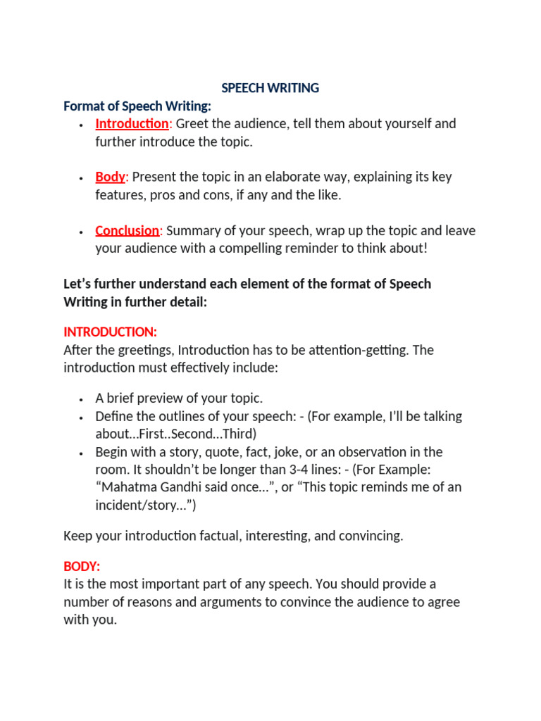 Format of Speech Writing | PDF | Libraries | Time Management
