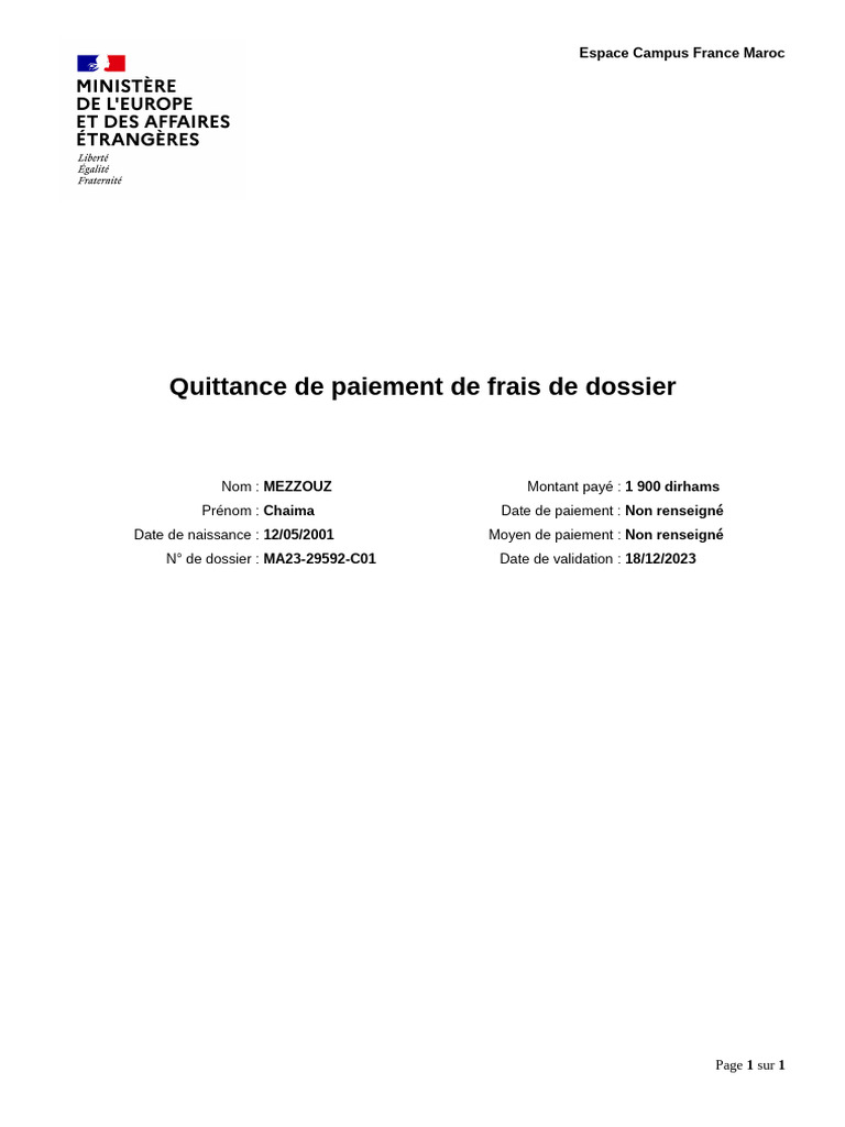 Quittance de Paiement | PDF