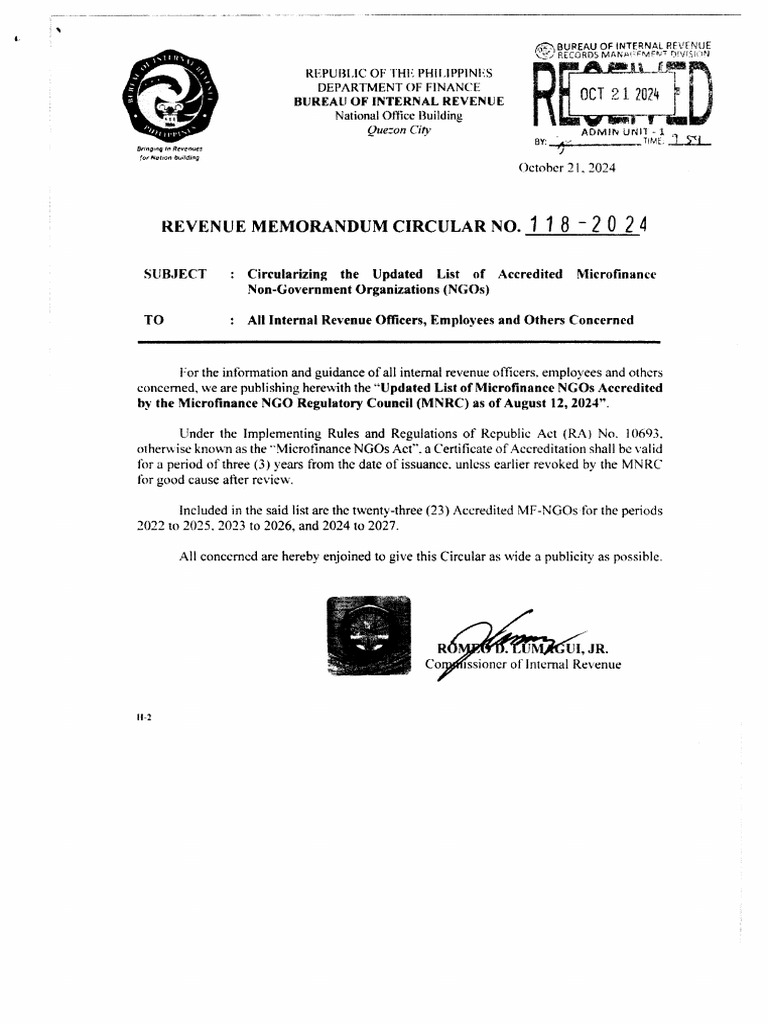 RMC No. 118-2024 | PDF