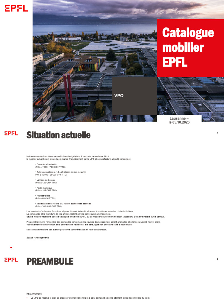 Mobilier EPFL : Changements et Options | PDF | Chaise | Meubles