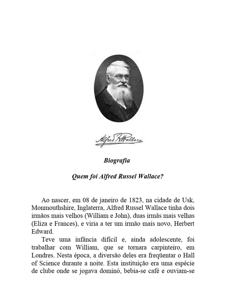 Biografia-de-Alfred-Russel-WallaceBR | PDF | Alfred Russel Wallace | Charles Darwin