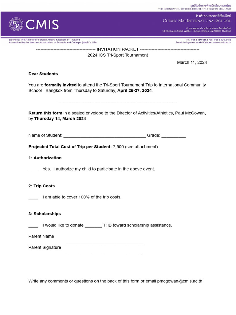 2024 ICS Tri-Sport Tournament Invite | PDF | Insurance